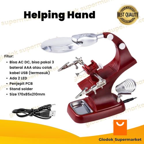 Jual Helping Hand Magnifier 2 LED Alat Bantu Solder Kaca Pembesar Jepit ...