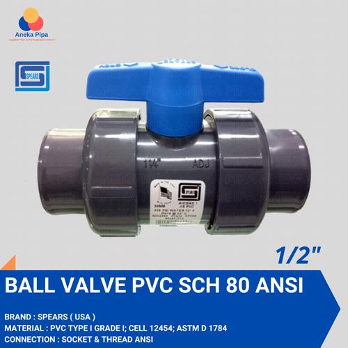 Jual Ball Valve PVC SCH 80 Socket dan Drat ANSI size 1/2 Inch SPEARS ...