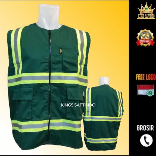 Jual ROMPI SAFETY BAHAN DRILL WARNA HIJAU TUA / SAFETY VEST WARNA HIJAU ...