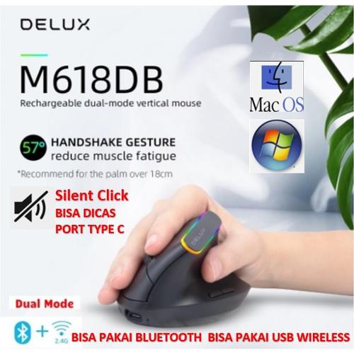 Jual Delux M618C Wireless Vertical Ergonomic Mouse Gaming 6 Tombol RGB ...