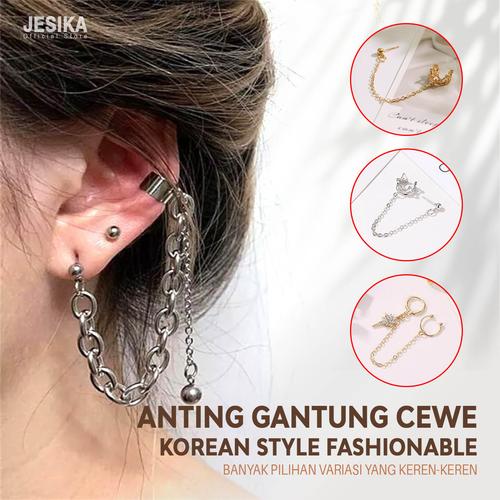 Jual Anting korea wanita panjang tusuk tindik ring rantai gantung kupu ...