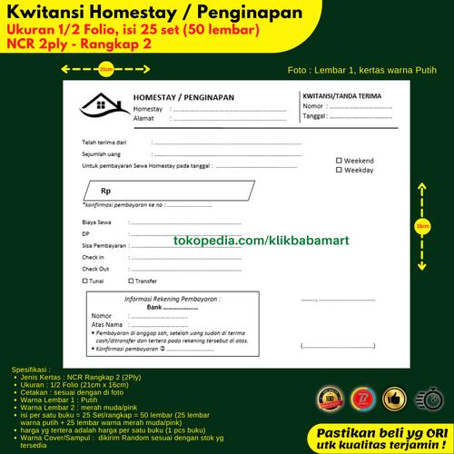 Jual KWITANSI HOMESTAY PENGINAPAN VILLA HOTEL 1/2 FOLIO RANGKAP 2 ...