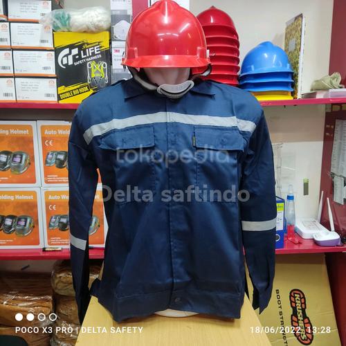 Jual Set Baju Safety Proyek Biru Navy Seragam Kerja Tambang + Helm ...