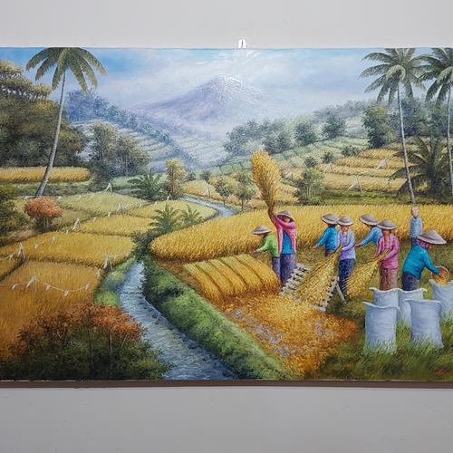 Promo Lukisan kanvas panen padi 100x150 cm cat minyak rd 01 - Kab ...