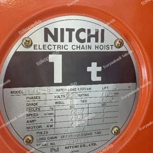 Jual NITCHI Electric chain hoist1ton x 6 meter original Jepang tipe MH ...