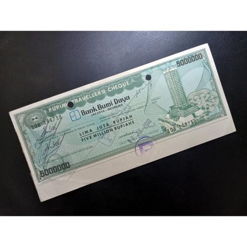 Jual Travellers Cheque Rp 5 Juta Bank Bumi Daya (Aunc) Stamp Bank ...