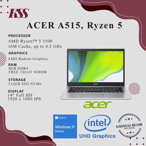 Jual Laptop ACER ASPIRE 5 A515-45-R3TY AMD R5-5500U 8GB 512GB FHD IPS ...