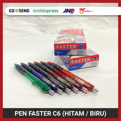Jual [ECER] Ballpoint / Pulpen / Pen FASTER C6 -Extra Fine (HITAM ...