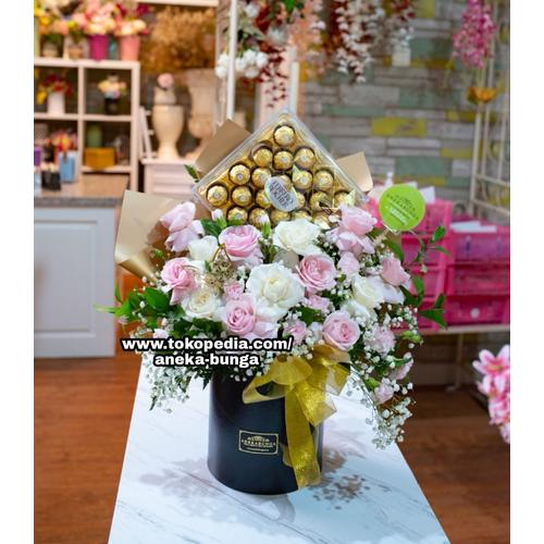Jual Flower Box Bunga Mawar Asli Coklat Fererro Rose Flower Kado ...