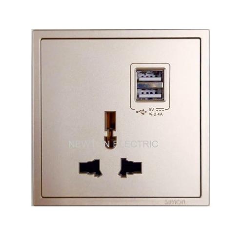 Jual Simon i7 Stop Kontak MultiStandard+2USB Champagne (Tanpa Frame ...