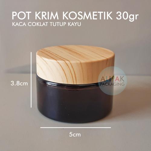 Jual POT KRIM KOSMETIK 30gr KACA COKLAT / AMBER TUTUP KAYU - Kab ...