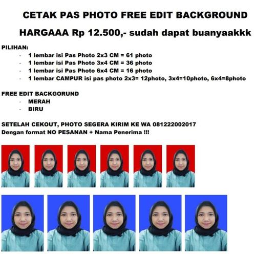 Jual Cetak Pass Photo, Pas Foto Free Edit Background. 1 Lembar Dapat ...