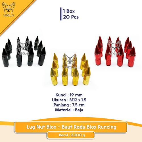 Promo [SATUAN / 20 Pcs] Lug Nut Blox / Baut Roda Blox Runcing 12 x 1.5 ...