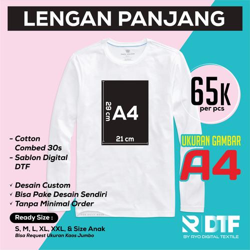 Jual Cetak Kaos Sablon Custom [UKURAN A4] Satuan Full Warna - LENGAN ...