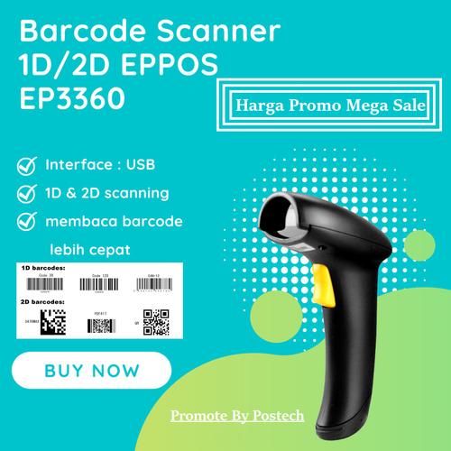 Jual Barcode Scanner 1D 2D QR Code EPPOS EP 3360 USB Scanner Barcode ...
