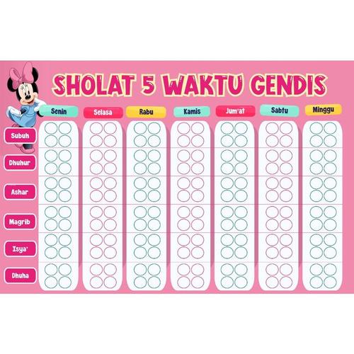 Jual jadwal solat anak check list solat - minie mouse - Kota Surabaya ...