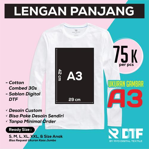 Jual Cetak Kaos Sablon Custom [UKURAN A3] Satuan Full Warna - LENGAN ...