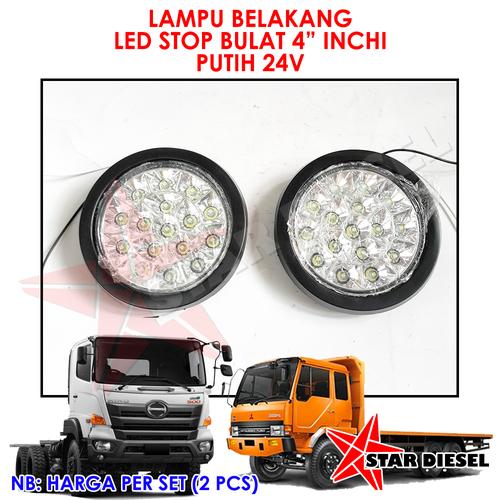 Jual LED STOP BULAT PUTIH 24V 4 INCHI MATA LED BESAR LAMPU BELAKANG ...