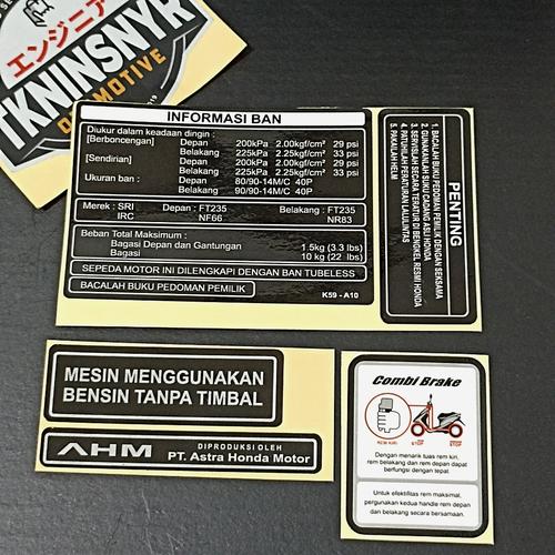 Jual Label Sticker Informasi Tekanan Ban Vario BeAT Honda AHM Combi ...
