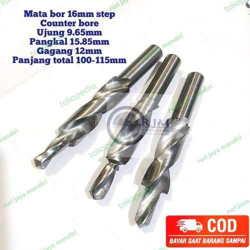 Jual Mata bor 16mm step Counter bore Ujung 9.65mm Pangkal 15.85mm ...
