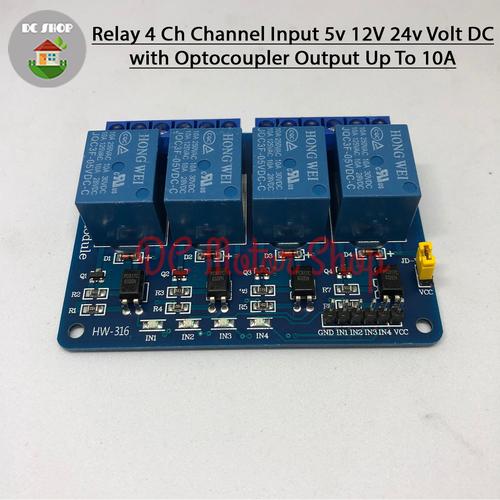 Jual Relay 4 Ch Channel Input 12V Volt DC with Optocoupler Output Up To ...