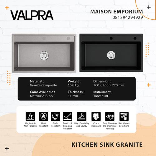 Jual Kitchen Sink Granit Valpra 76x46 / Tempat Cuci Piring Hitam ...