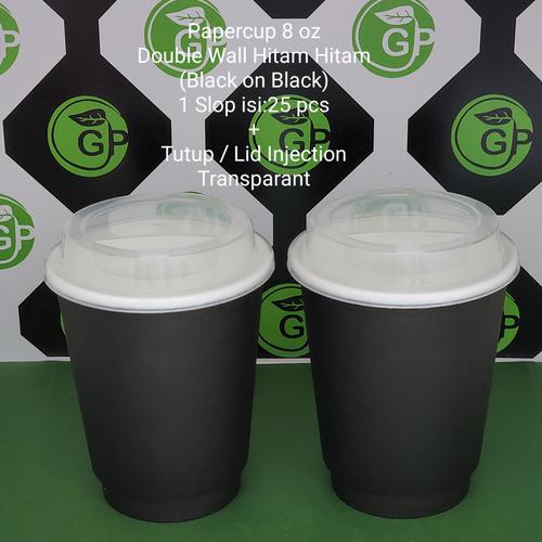 Jual Papercup 8oz DoubleWall Hitam Hitam+Tutup Injection Transparant ...