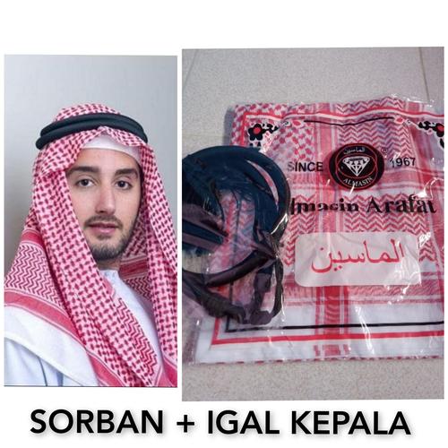 Jual Paket Sorban Almas Arafat Merah Putih Plus Igal Pengikat Kepala ...