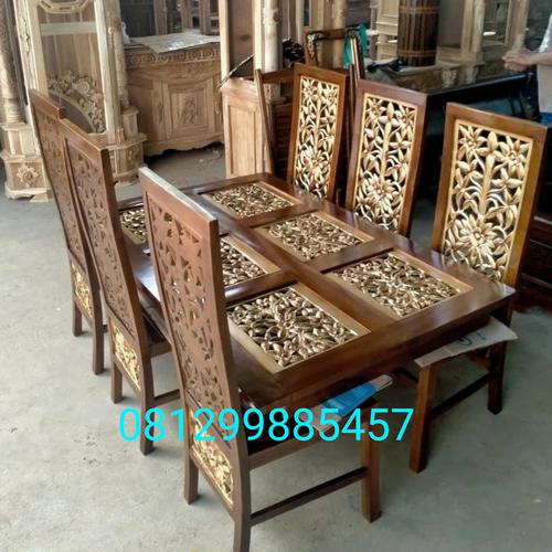 Jual Meja Makan Ukir Ukiran Kayu Jati Minimalis 6 Kursi Kombinasi Emas - Kab. Jepara - niki ...