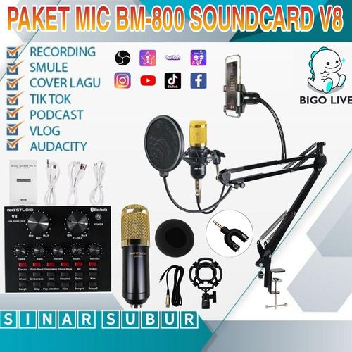 Jual Paket Komplit Mic BM800 Soundcard V8 Stand Microphone Pop Filter ...