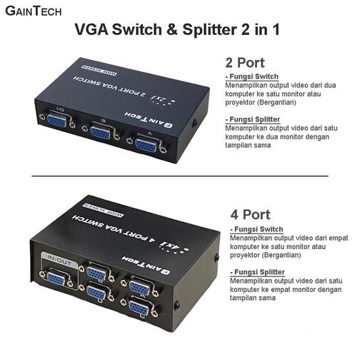 Jual VGA Switcher Switch & Splitter 2 port 4 port 2 in 1 Gaintech - 2 ...