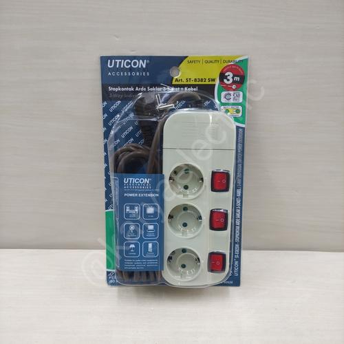 Jual STOP KONTAK UTICON 3 LUBANG SAKLAR KABEL 3 METER UTICON ST-8382 SW ...