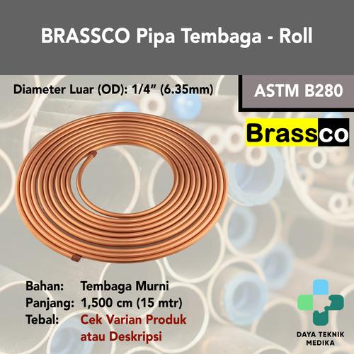 Jual Brassco Pipa Tembaga 1/4" 6.35mm - ASTM B280 - Roll - 1/4" x 1mm ...