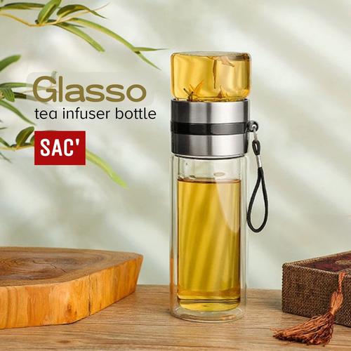 Promo GLASSO Tea Infuser Bottle Double Glass Botol Minum Teh Tea Set ...