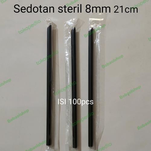 Jual sedotan plastik hitam steril 8mm 21cm sedotan bubble isi 100pcs ...