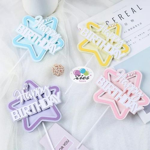 Jual Cake topper happy birthday bentuk bintang / tusukan kue HBD karton ...