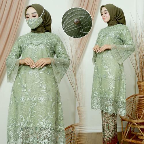 Jual stelan Kebaya tunik brokat tulle//stelan kebaya modern//baju ...