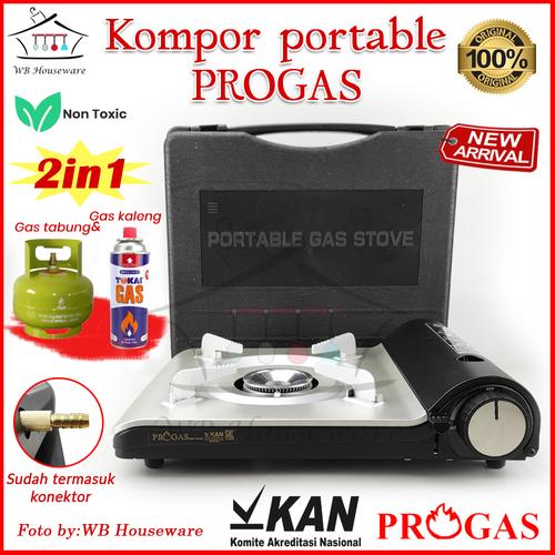 Jual kompor gas portable stainless minimalis + koper PROGAS portable ...