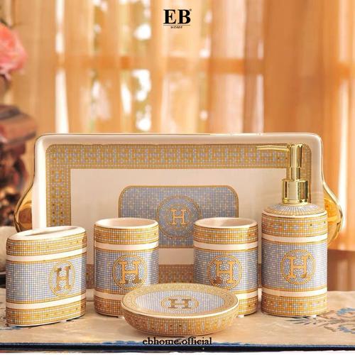 Jual Peralatan Kamar Mandi Set Amenities Tray Keramik Mewah Motif H ...