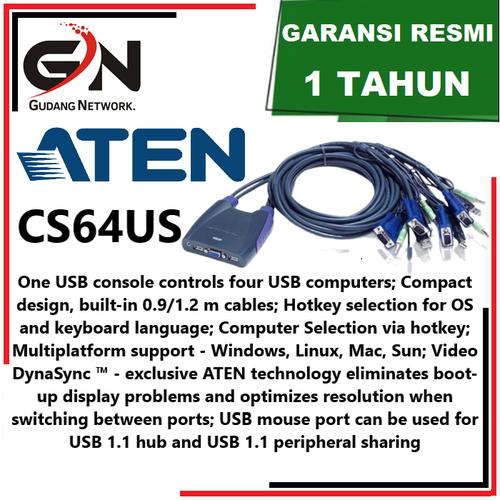 Jual ATEN CS64US 4-Port USB VGA/Audio Cable KVM Switch (0.9m, 1.2m ...