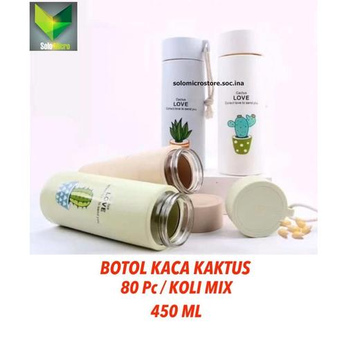 Jual Botol Minum Kaca Kaktus / Botol Air Kaca Kaktus 450ML Motif Random ...