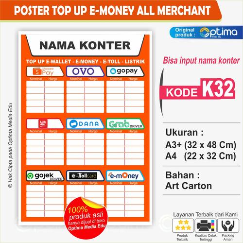 Jual POSTER / STIKER DAFTAR HARGA TOP UP ALL MERCHANT untuk konter ...