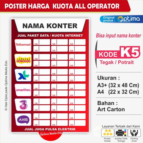 Jual POSTER / STIKER HARGA KUOTA DATA INTERNET ALL OPERATOR - K9-UNGU ...