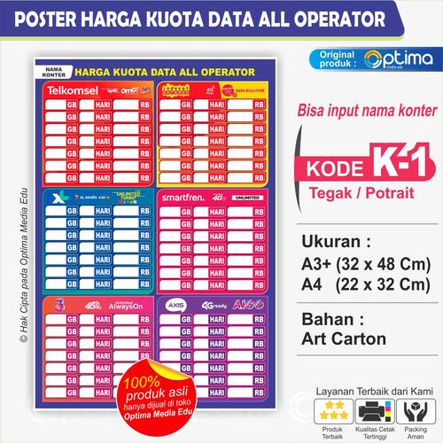 Jual POSTER KUOTA ATAU VOUCHER DATA INTERNET ALL OPERATOR - K-4, STIKER ...