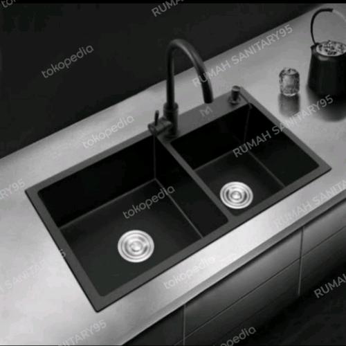 Jual Kitchen sink 8245 inobe hitam kran tarik / sink 8245 black komplit ...