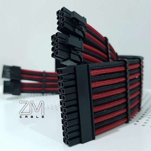 Jual Custom Sleeve Extension PSU Cable Kit - Black Red - 24Pin - Kota ...