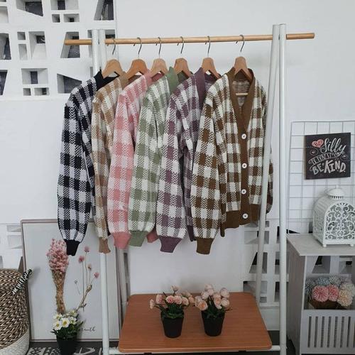 Jual CARDI RAJUT SQUARE KOTAK-KOTAK PREMIUm - burgundy - Jakarta Barat ...