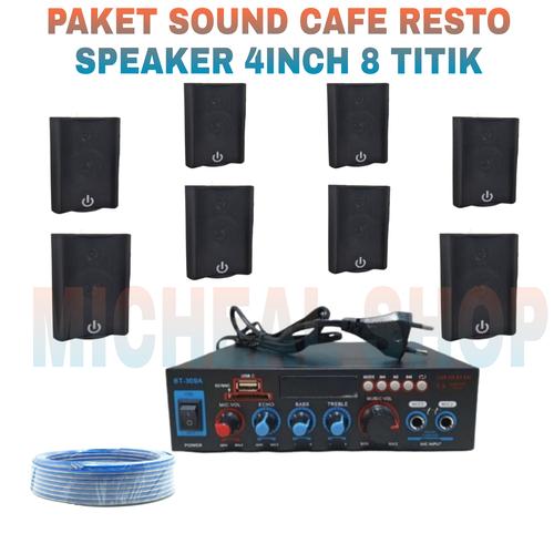 Jual paket sound system cafe resto speaker 4inch 8 titik +amplifier ...