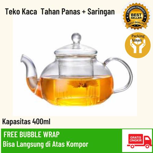 Jual Melset Teko Kaca Tahan Panas Api + Saringan Teh Kopi Infuser Teko ...
