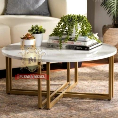Jual coffe table marmer besi, meja tamu bulat marmer asli, meja marmer ...